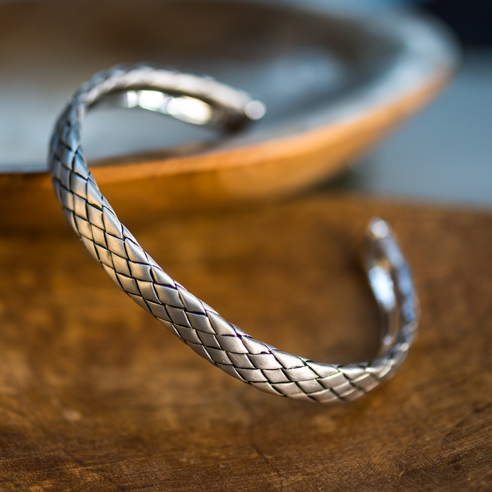 8 in Mens Woven Sterling Silver Cuff Bracelet | Shane Co.