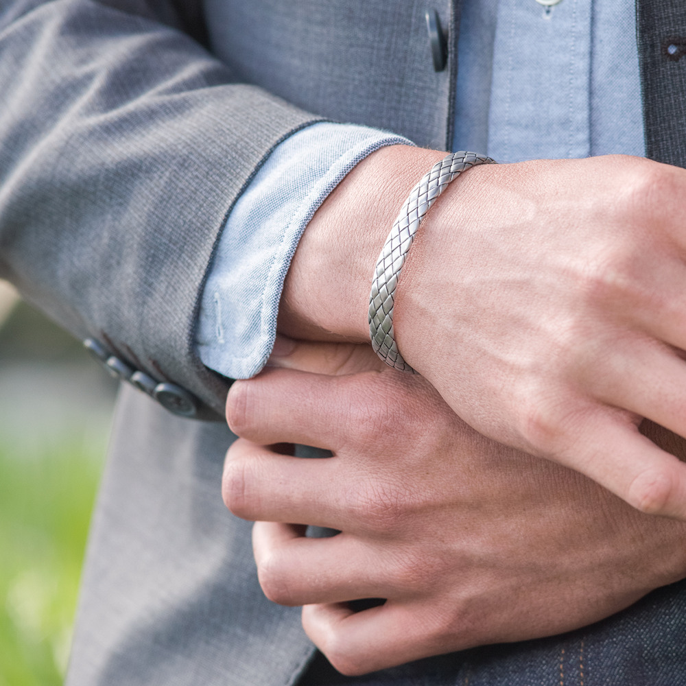 8 in Mens Woven Sterling Silver Cuff Bracelet | Shane Co.