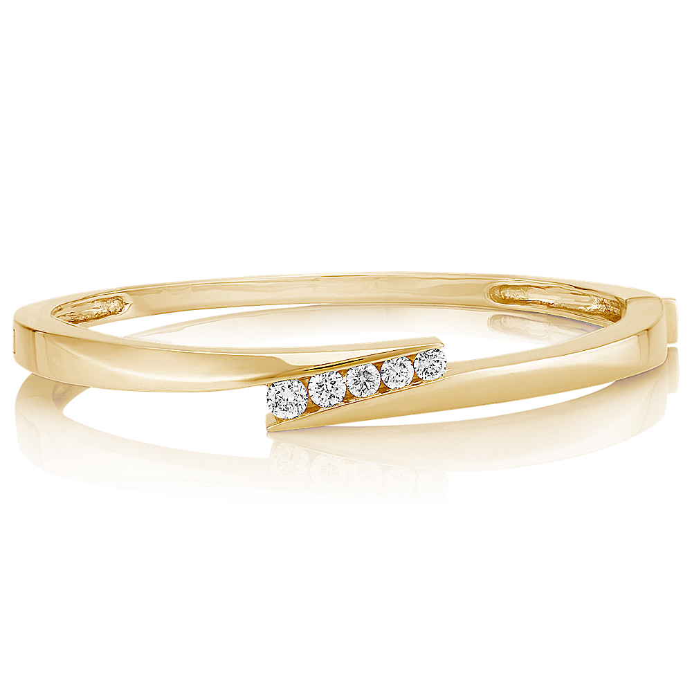 Five-Stone Round Diamond Bangle Bracelet in 14k Yellow Gold (7 in ...