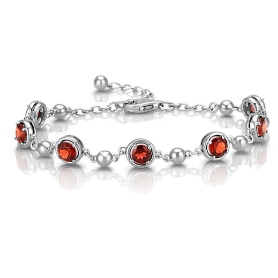 Round Garnet Bracelet in Sterling Silver (7.5 in) | Shane Co.
