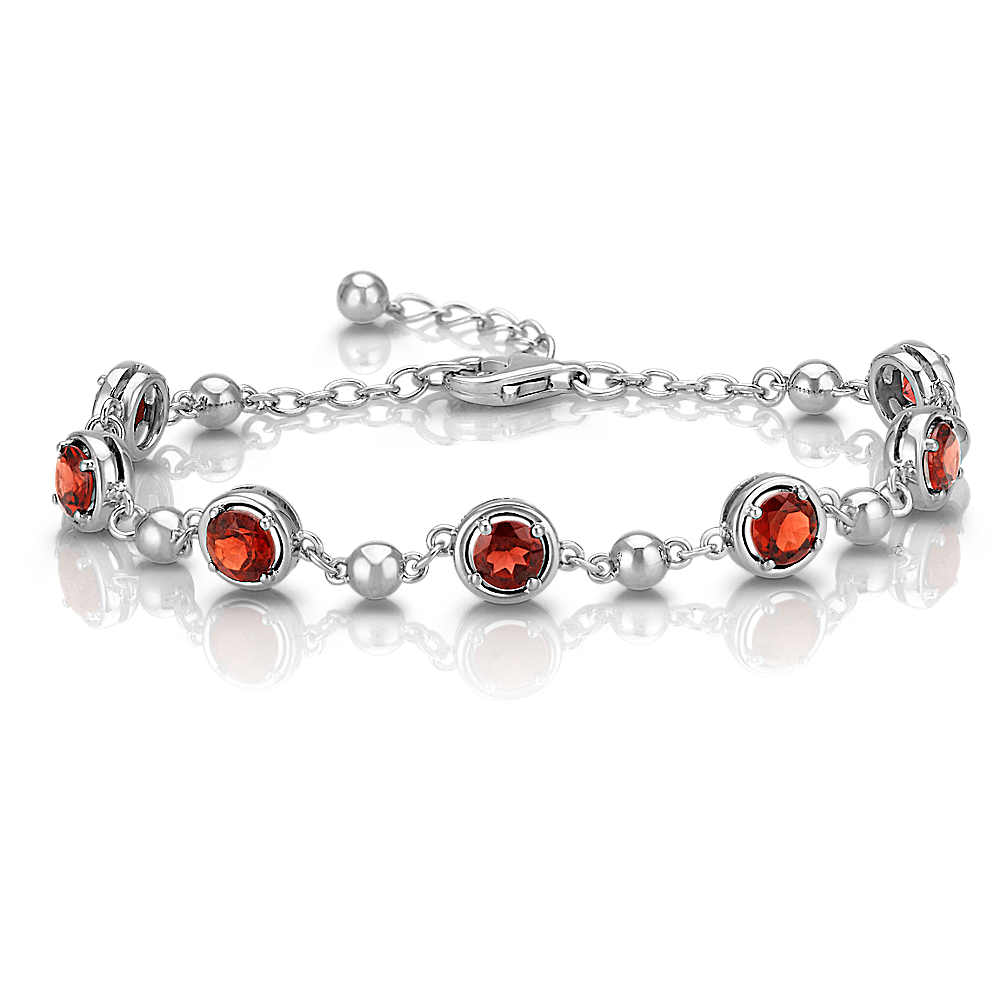 Round Garnet Bracelet in Sterling Silver (7.5 in) | Shane Co.