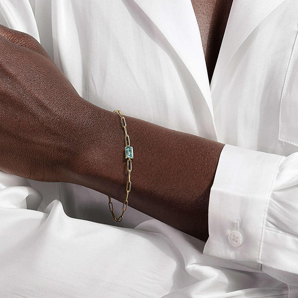 Sidra Aquamarine Paperclip Bracelet | Shane Co.
