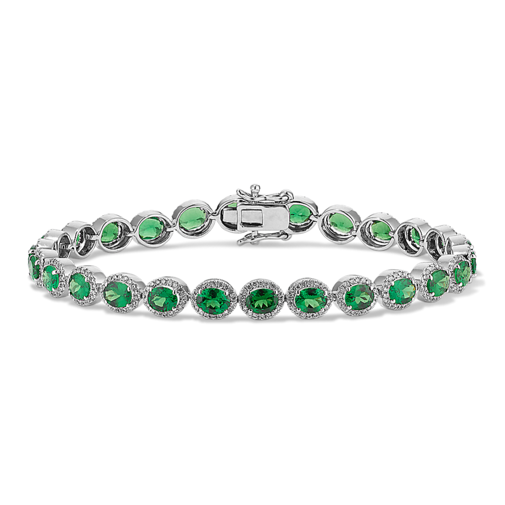 Hollis Tsavorite & Diamond Halo Bracelet | Shane Co.