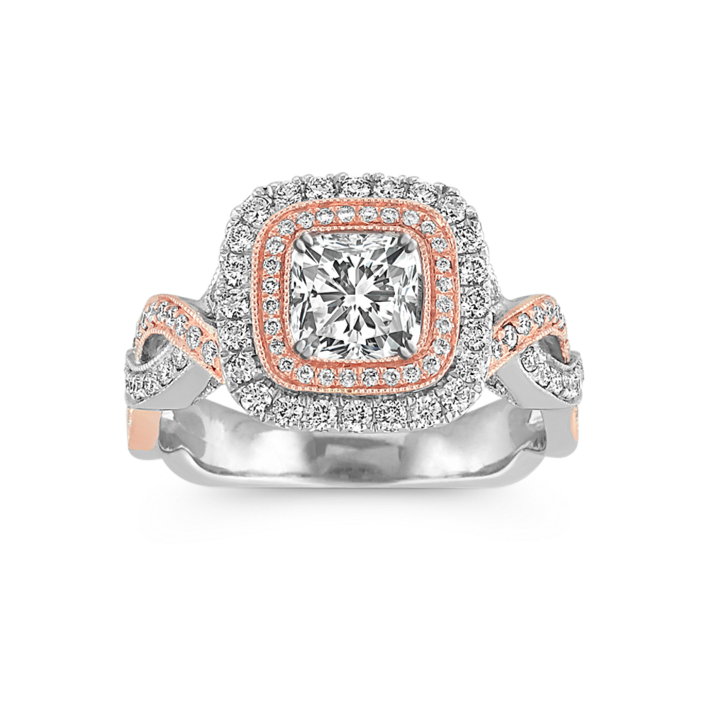 Infinity Double Halo Diamond Engagement Ring in White and Rose Gold ...