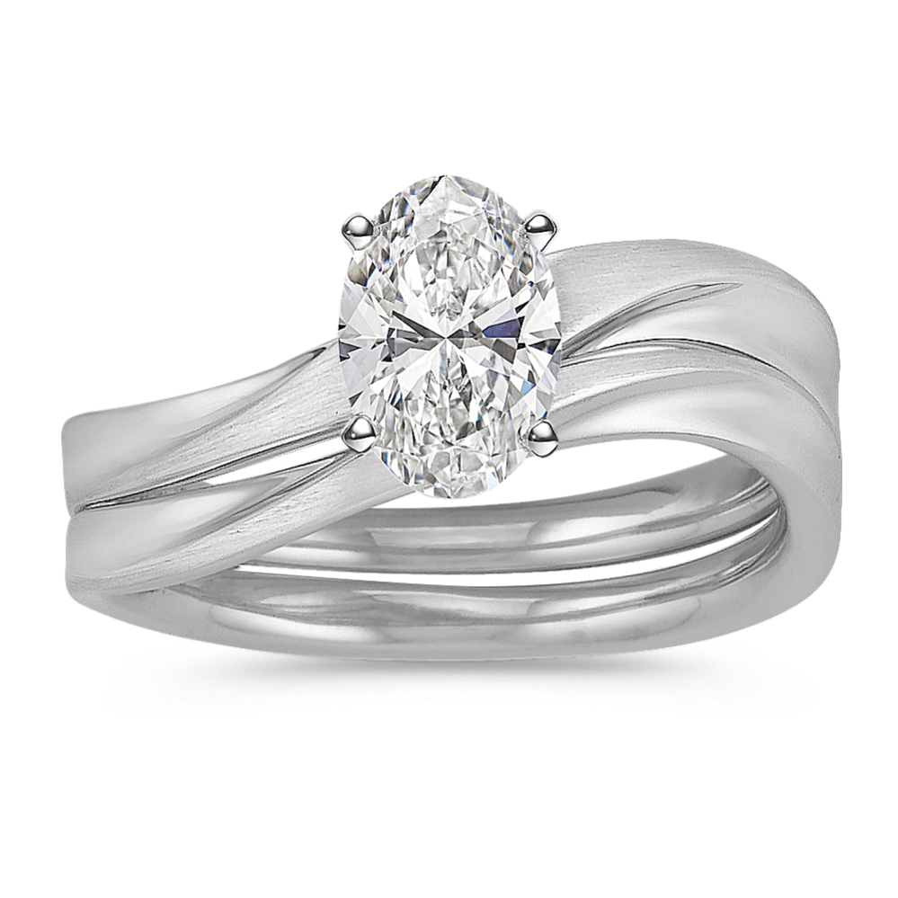 Contemporary Solitaire White Gold Wedding Set | Shane Co.