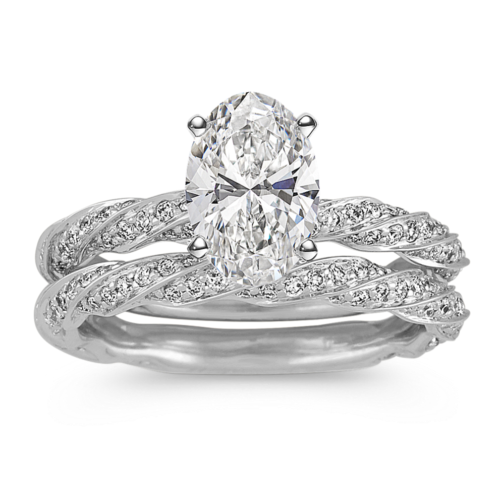 Swirl Diamond Wedding Set in 14k White Gold | Shane Co.