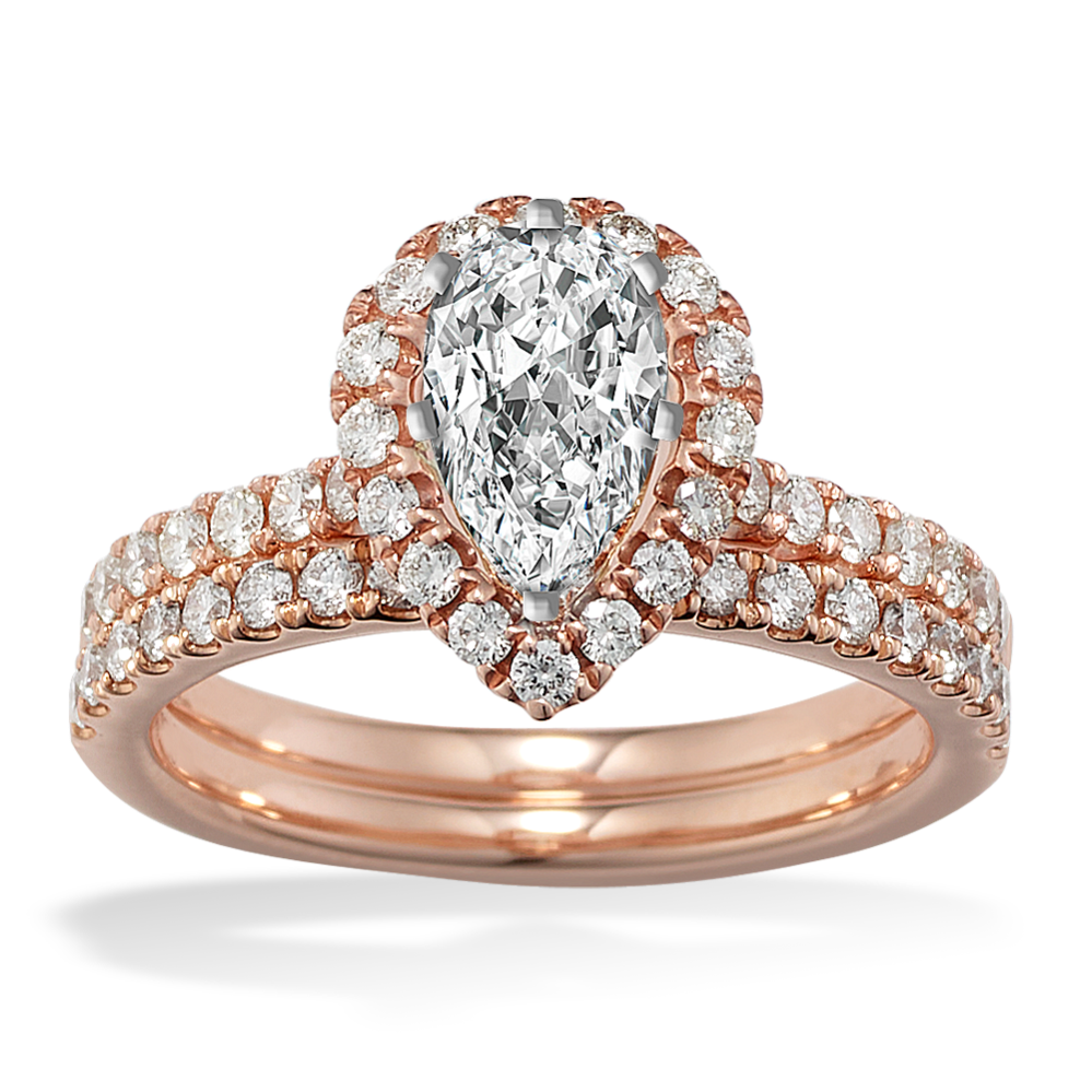 Melody Pear Shaped Halo Wedding Set