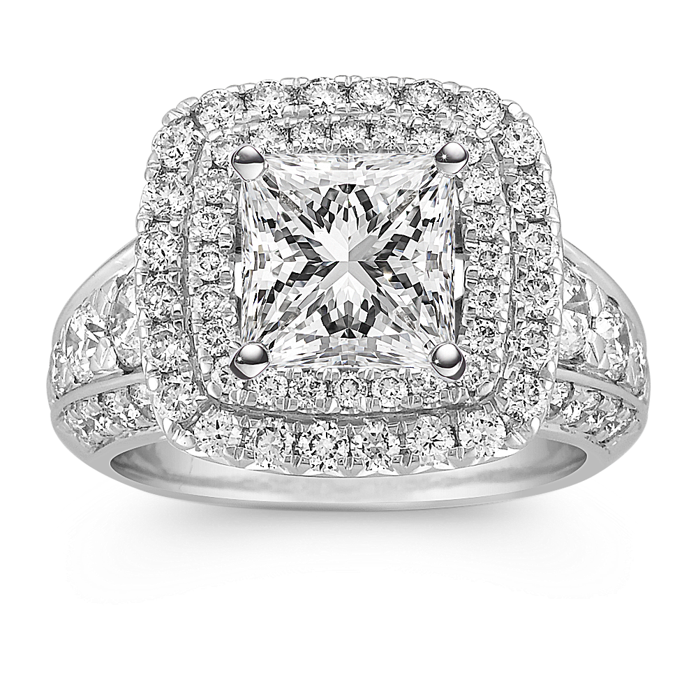 Square Double Halo Engagement Ring with Pave-Set Round Diamonds | Shane Co.