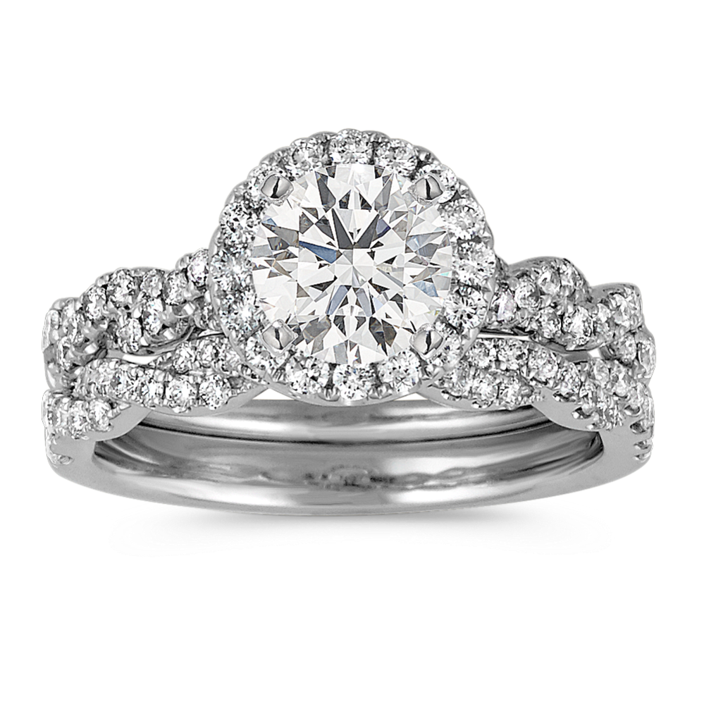 Lace Pave Halo Wedding Set | Shane Co.