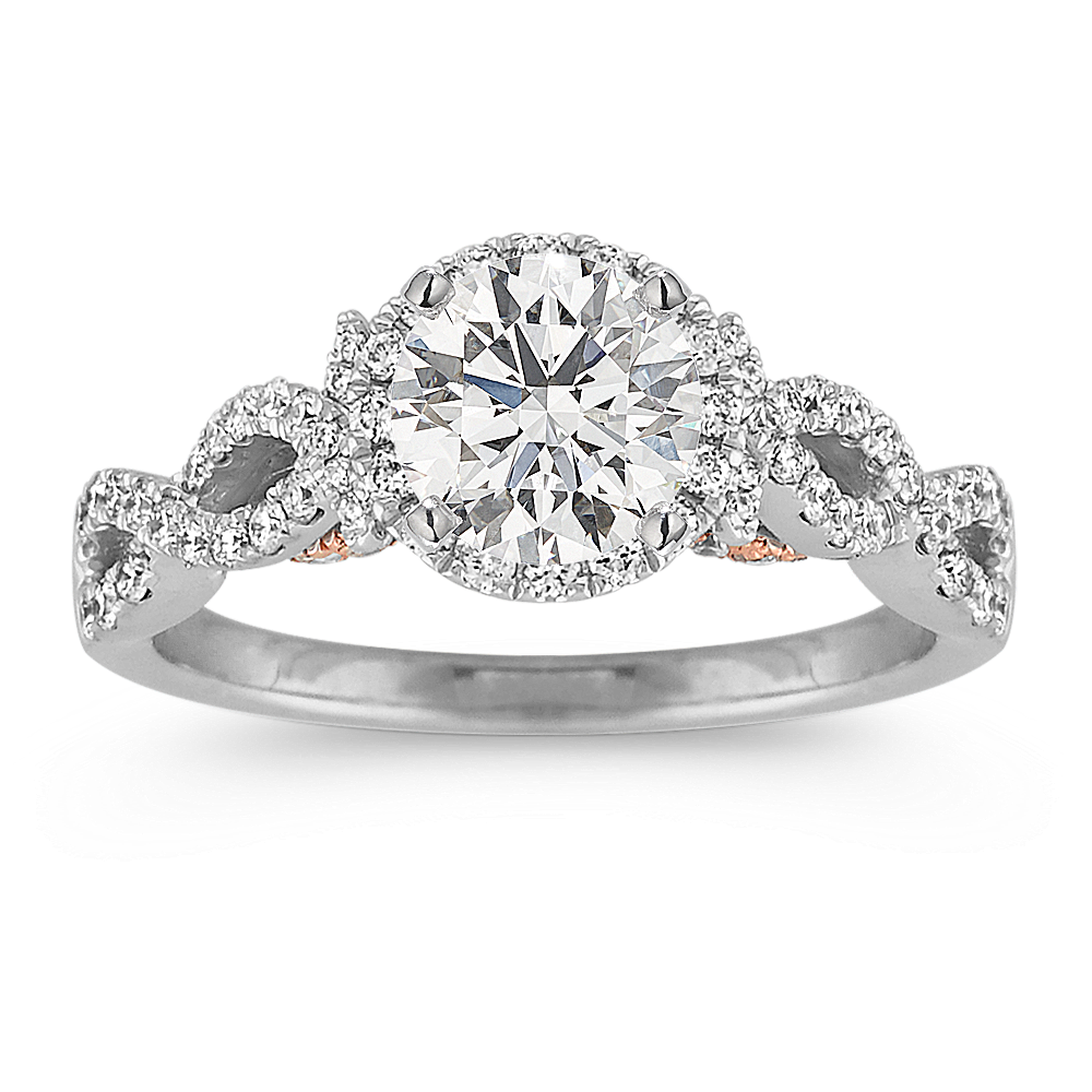 Infinity Halo Diamond Engagement Ring in White and Rose Gold | Shane Co.