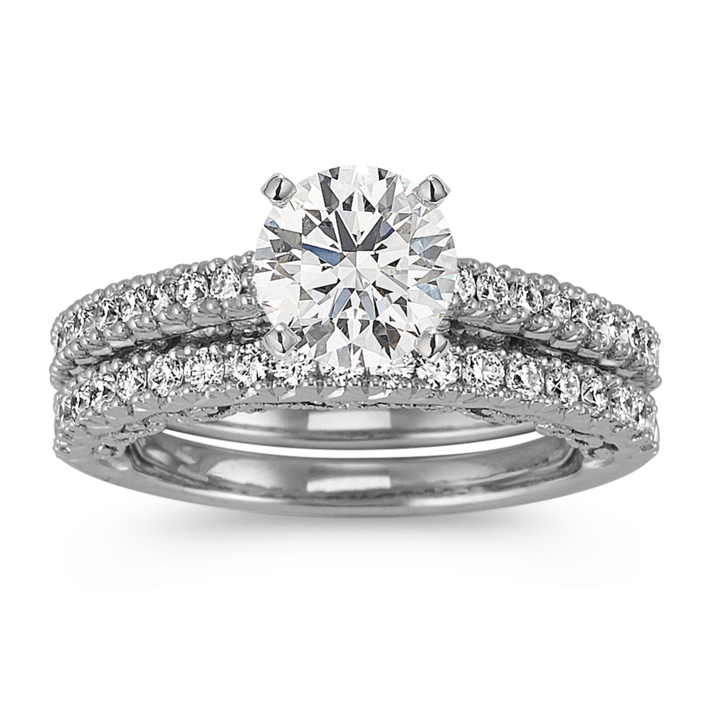 Pave-Set Round Diamond Cathedral Wedding Set | Shane Co.