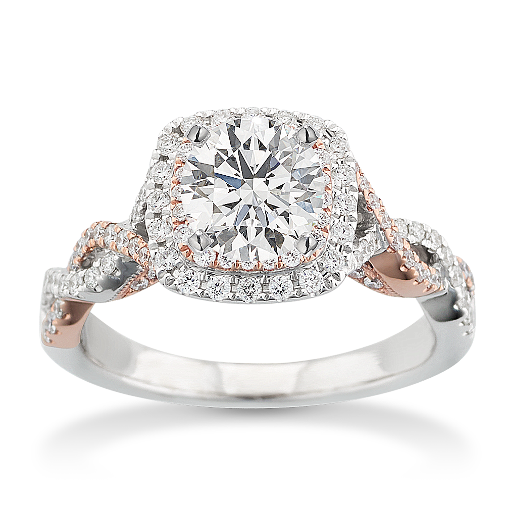 Two-Tone Infinity Halo Engagement Ring (Round) | Shane Co.