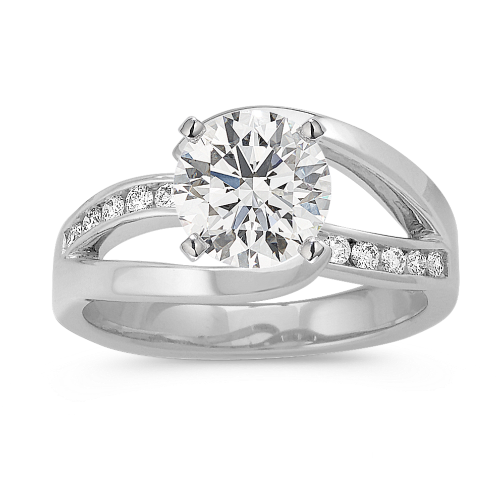 Swirl Diamond Engagement Ring with Channel-Setting in White Gold ...