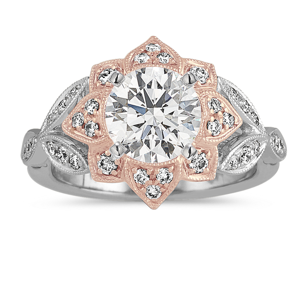 Vintage Diamond Halo Engagement Ring in 14k Two-Tone Gold | Shane Co.