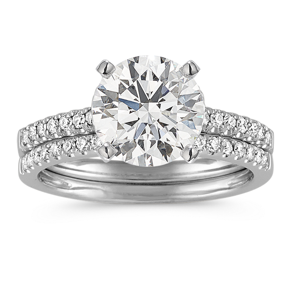 Round Halo Diamond Wedding Set with Pave Setting | Shane Co.