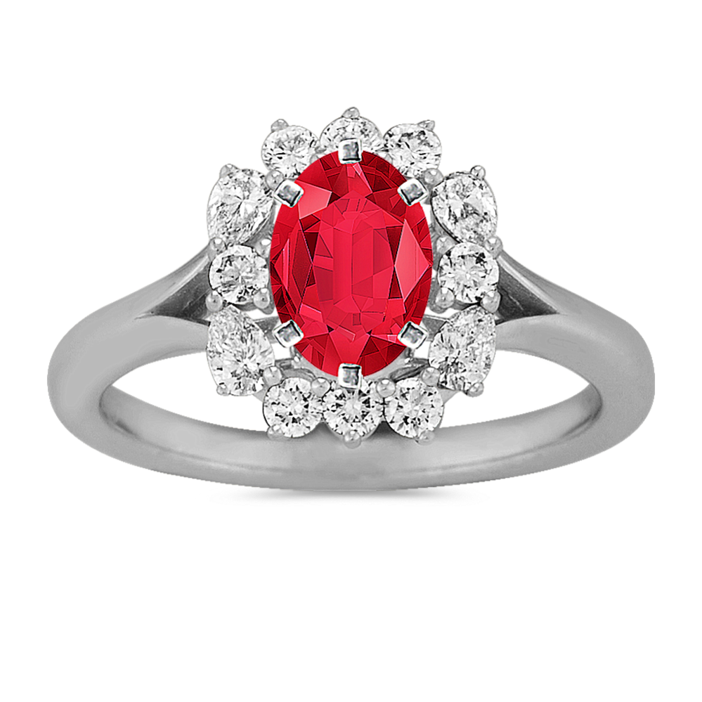 7.05 mm Natural Ruby Engagement Ring in White Gold | Shane Co.