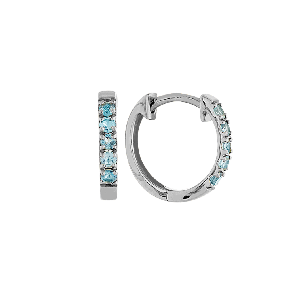 Natural Blue Topaz Huggie Earrings in 14K White Gold | Shane Co.