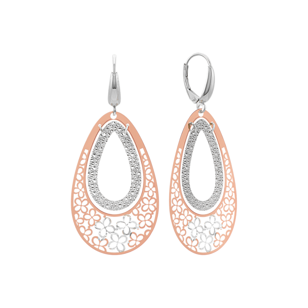Cutout Teardrop Dangle Earrings in Two-Tone Sterling Silver | Shane Co.