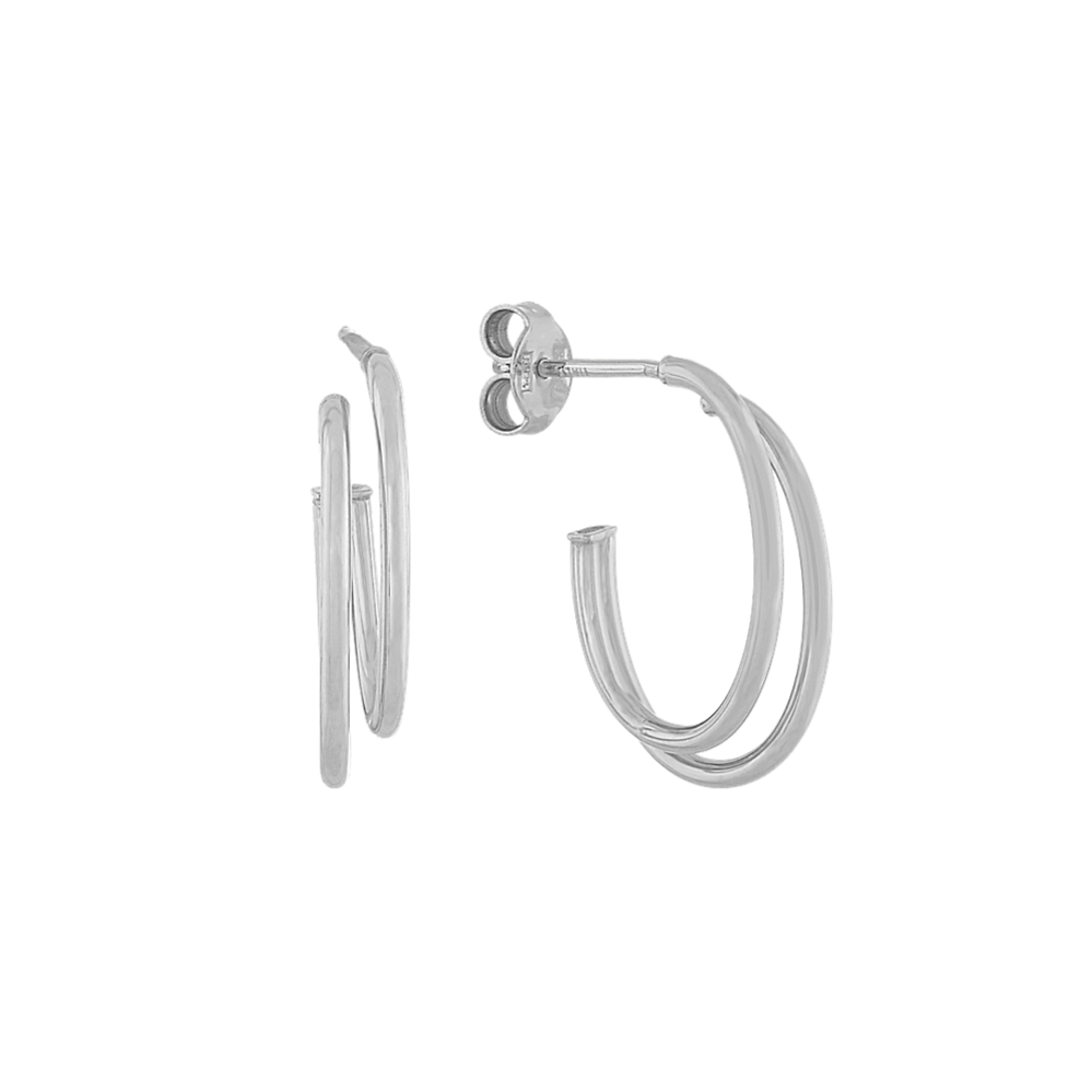 Double Row Hoop Earrings in 14K White Gold | Shane Co.