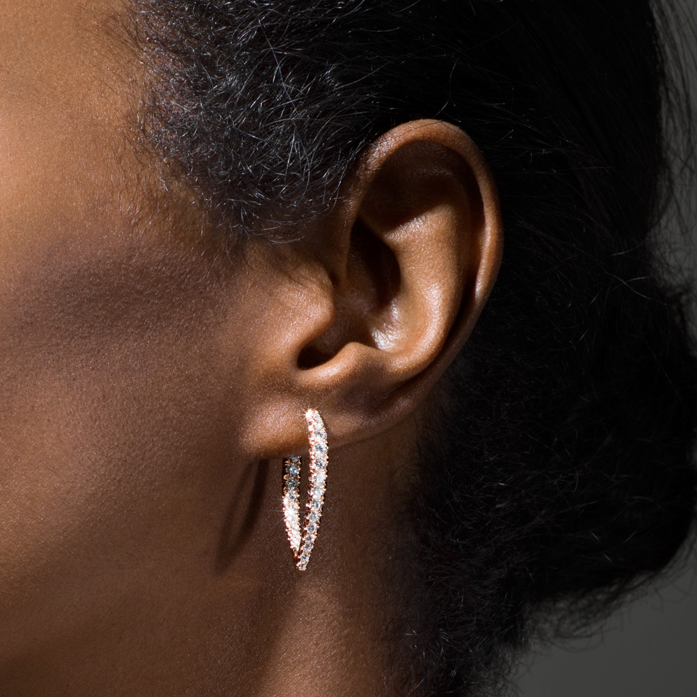Elongated Inside-Out Diamond Hoop Earrings | Shane Co.