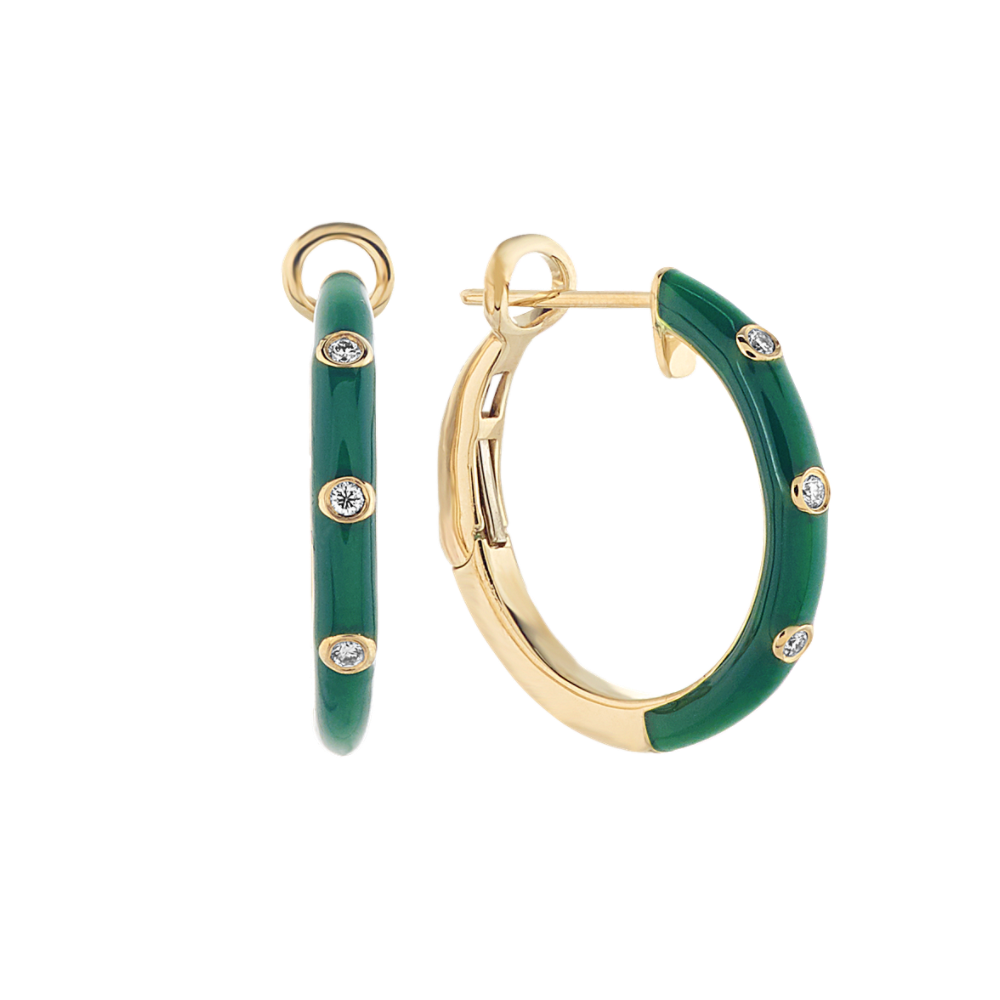 Fern Enamel and Diamond Hoop Earrings | Shane Co.