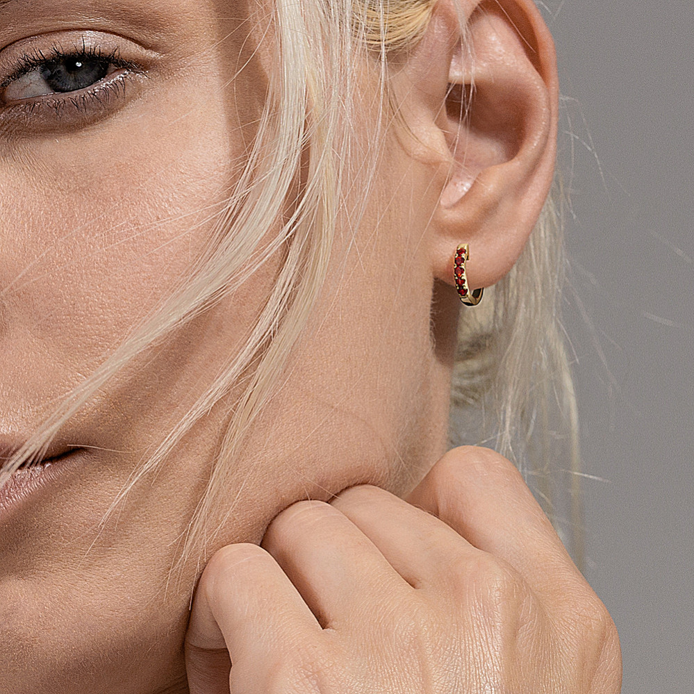 Garnet Huggie Hoops | Shane Co.