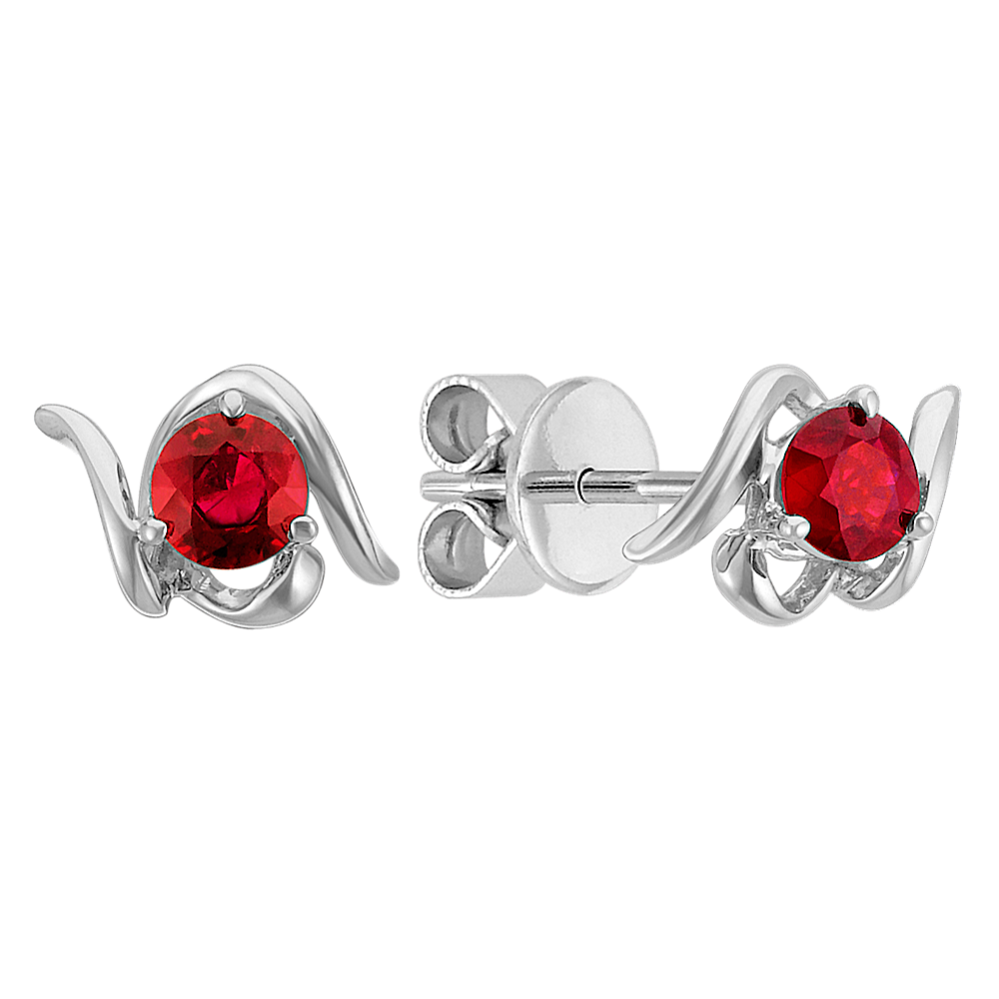 Round Ruby Ribbon Whirl Earrings | Shane Co.
