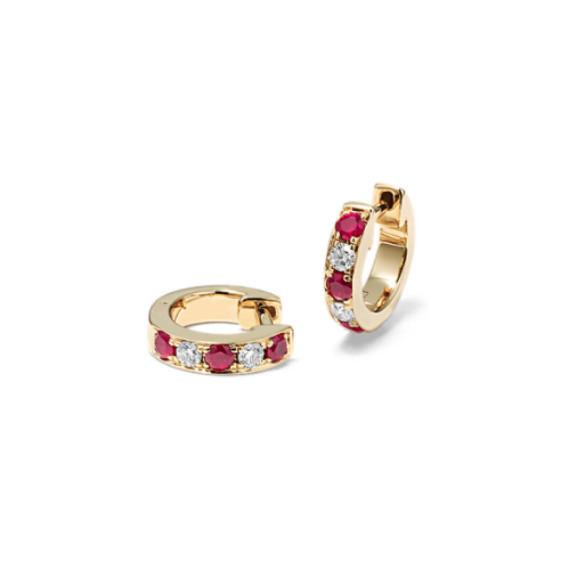 Ruby & Diamond Huggie Hoops | Shane Co.
