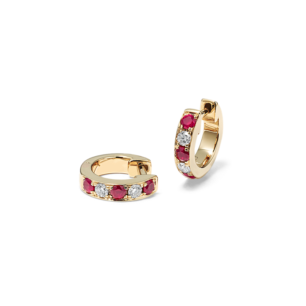 Ruby & Diamond Huggie Hoops | Shane Co.