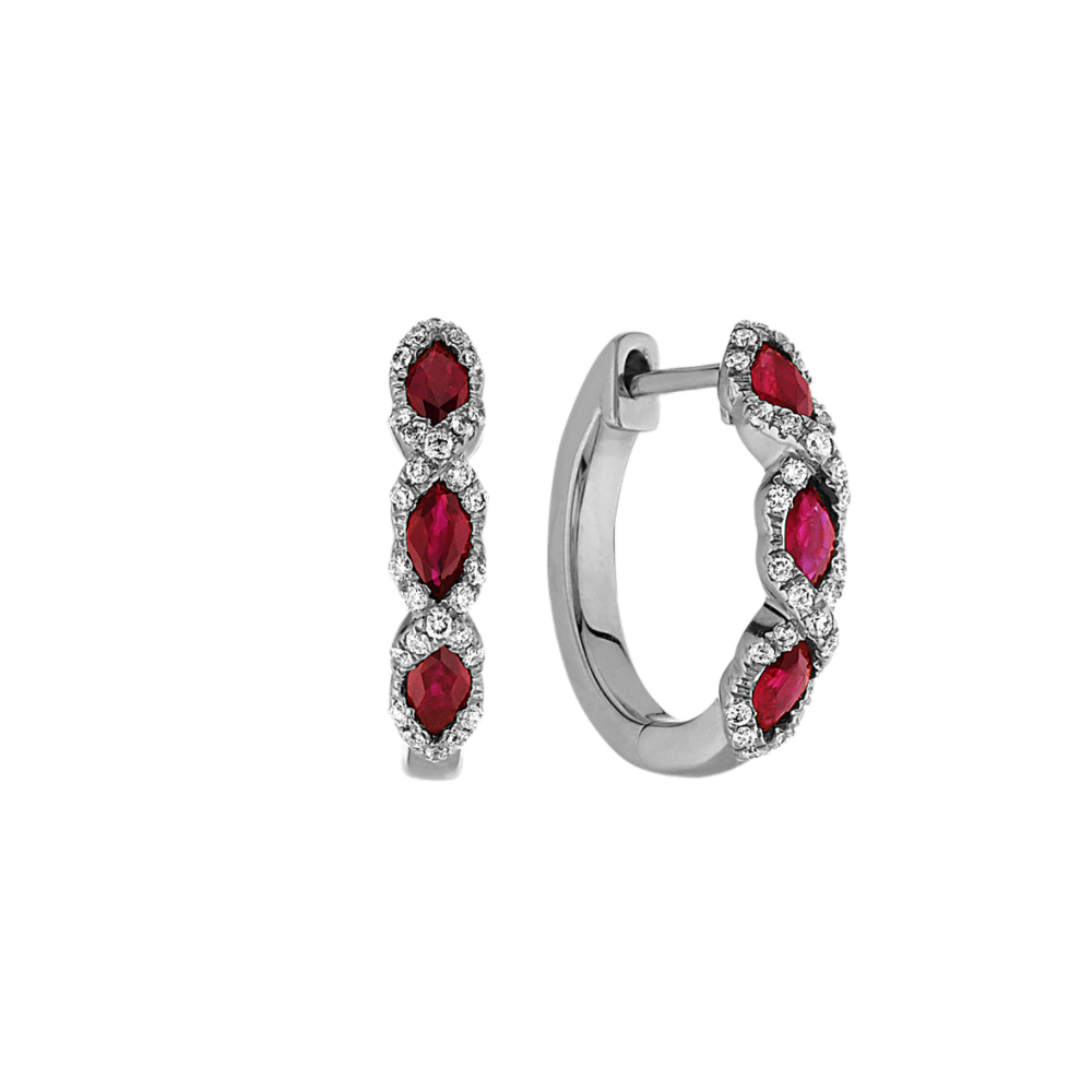Ruby and Diamond Swirl Hoop Earrings | Shane Co.