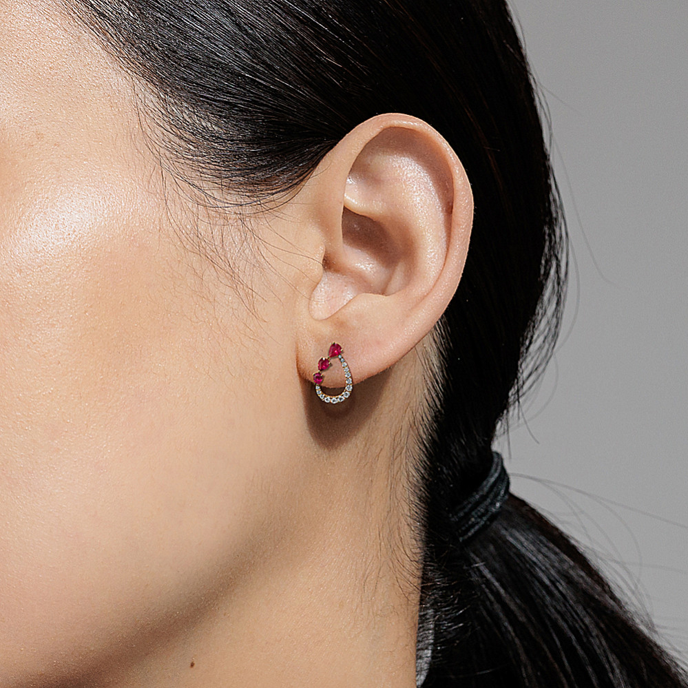 Rose Petal Ruby Diamond Earrings