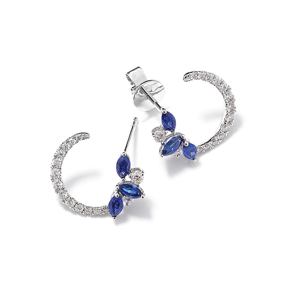 Floral Hoop Sapphire Diamond Earrings