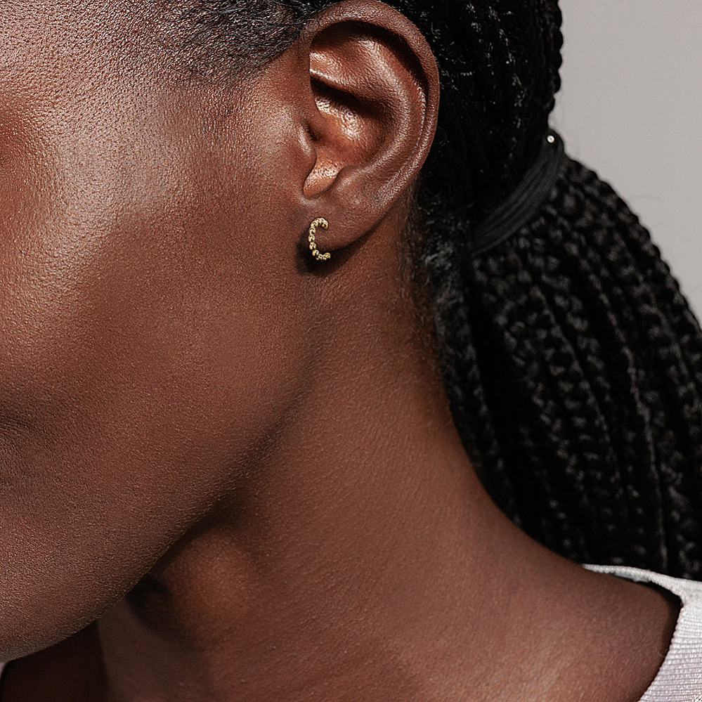 14K Yellow Gold Beaded Open Hoops | Shane Co.