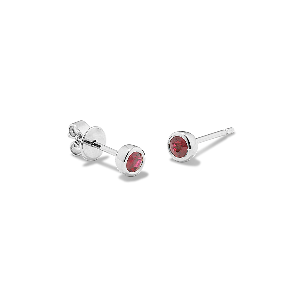 Bezel-Set Ruby Studs - Sterling Silver | Shane Co.