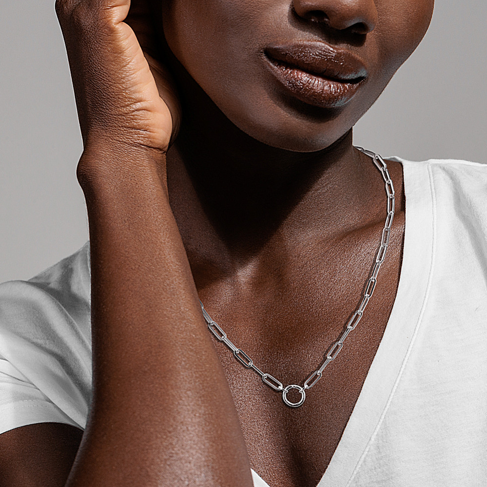 14K Paperclip Chain with Charm Ring Necklace White Gold 18 19