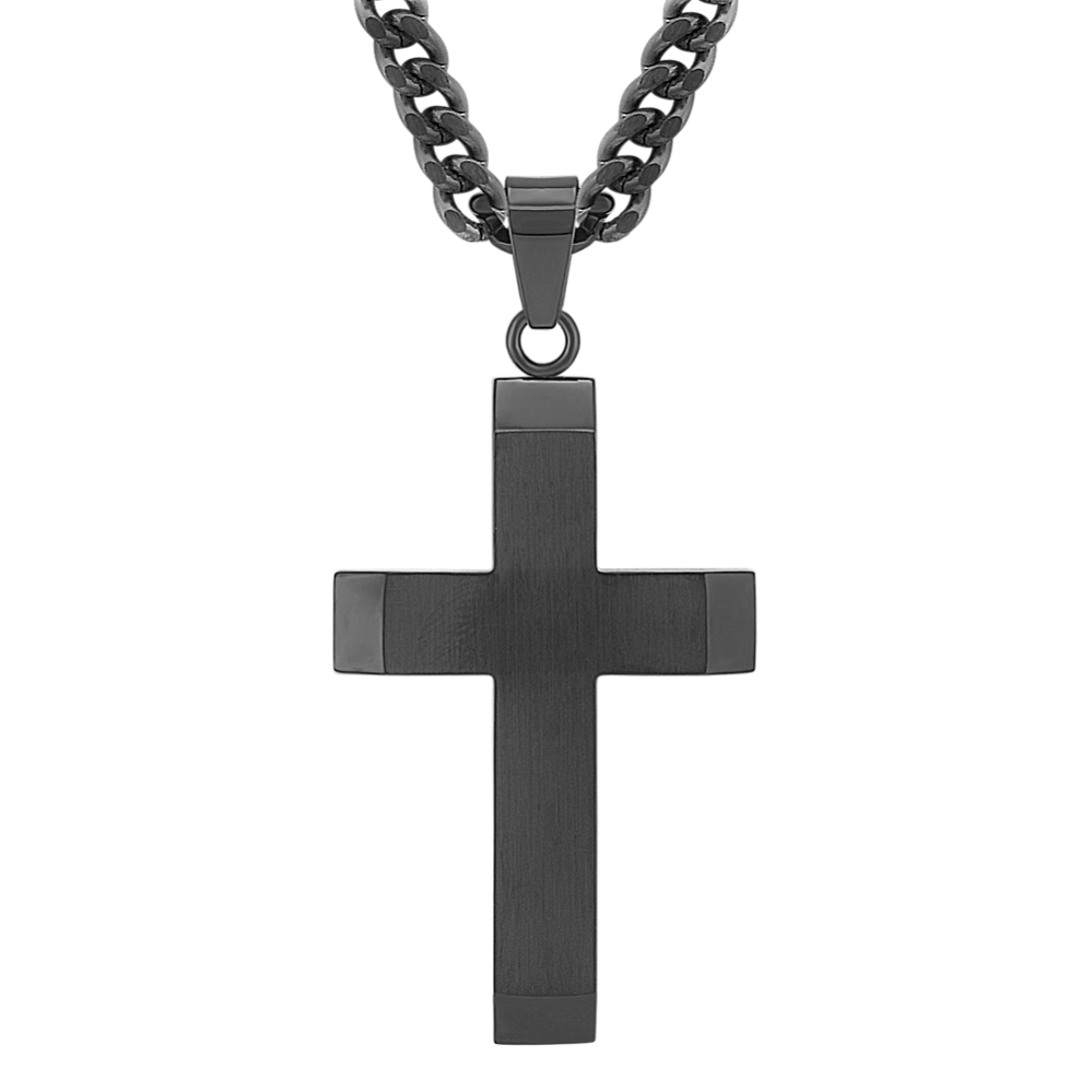 24'' Mens Black Stainless Steel Cross Necklace | Shane Co.