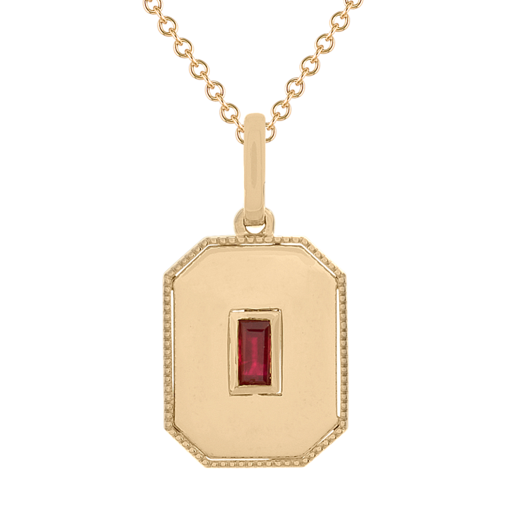 Baguette Ruby Pendant in 14K Yellow Gold (18 in) | Shane Co.