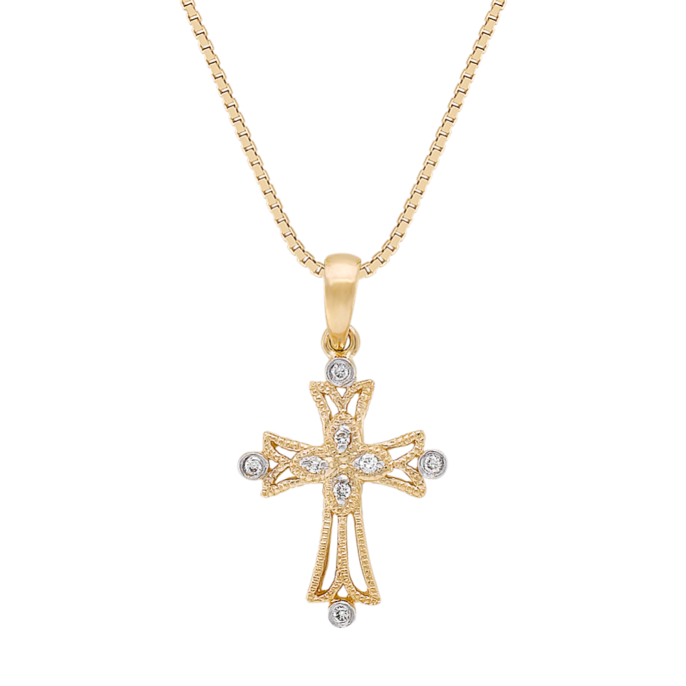 Bezel Set Round Diamond Cross Pendant (18'') | Shane Co.