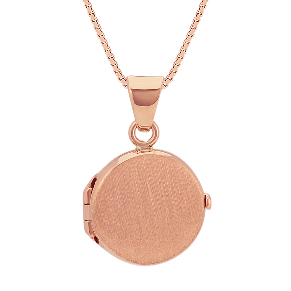 Brushed 14K Rose Gold Circle Locket 18