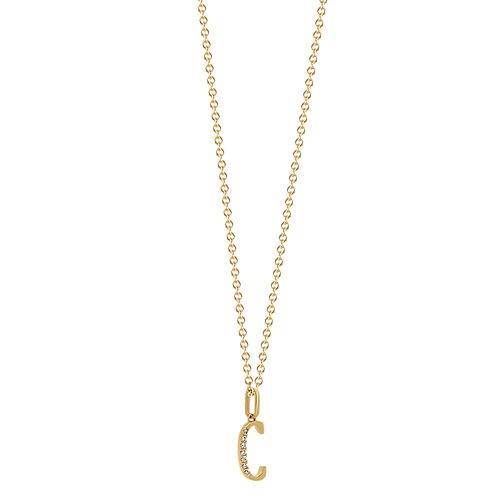 Diamond Letter C Pendant in 14k Yellow Gold (18 in) | Shane Co.