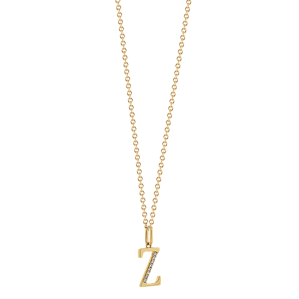 Diamond Letter Z Pendant in 14k Yellow Gold (18 in) | Shane Co.