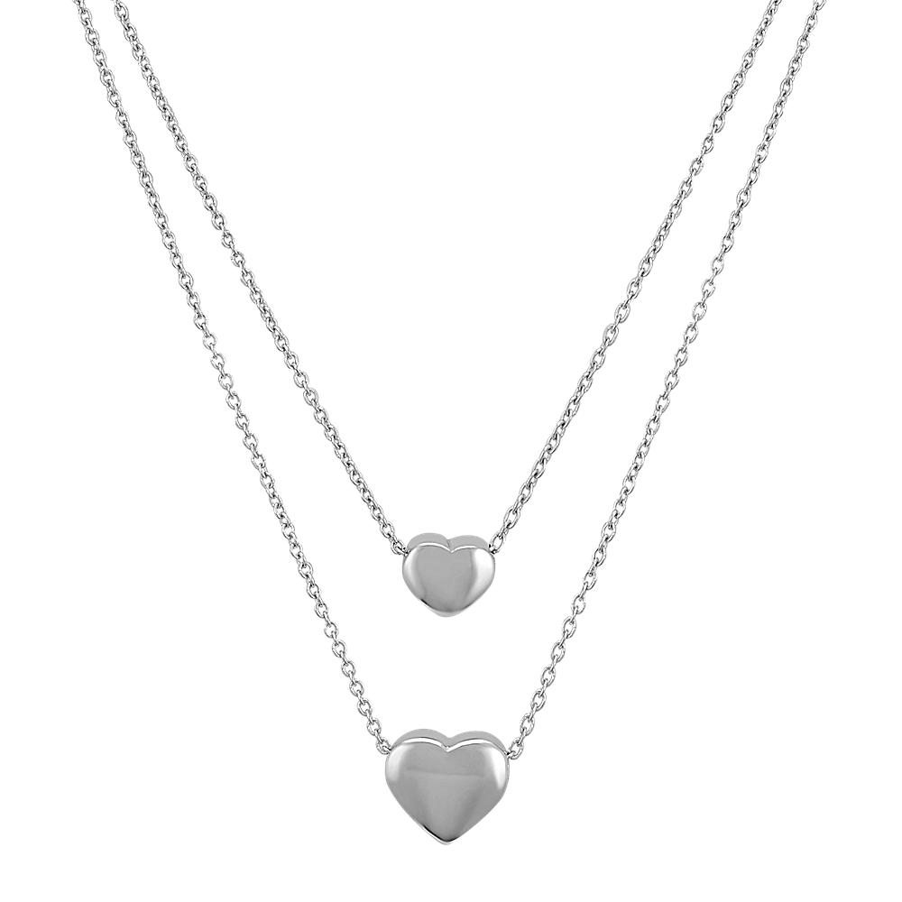 Double Heart Sterling Silver Necklace (18 in) | Shane Co.