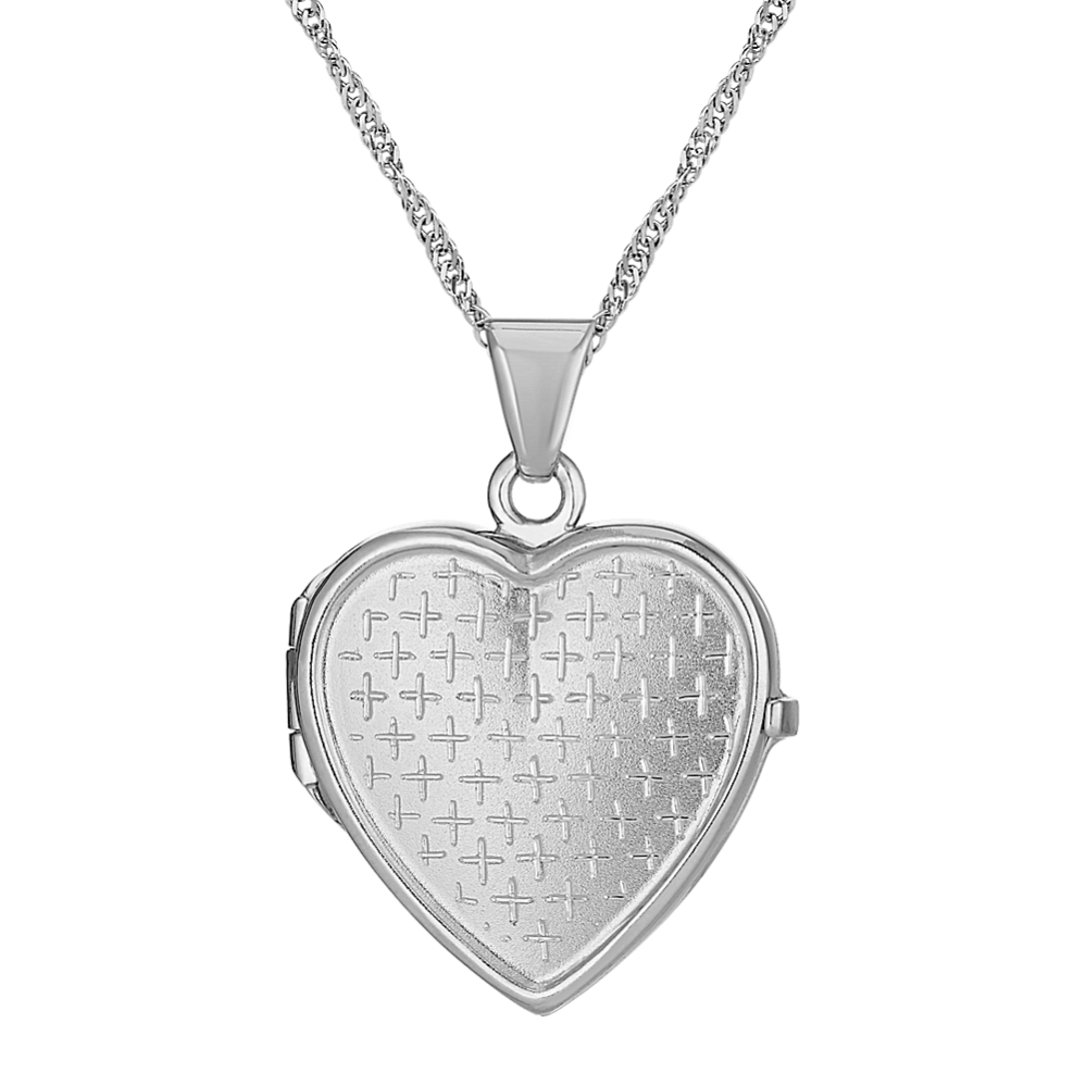 Engraved Heart Locket with Satin Finish in Sterling Silver 20