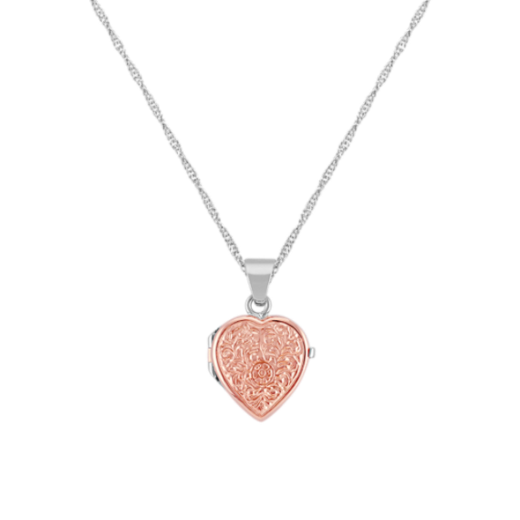 Heart Locket in 14k White and Rose Gold (18 in) | Shane Co.
