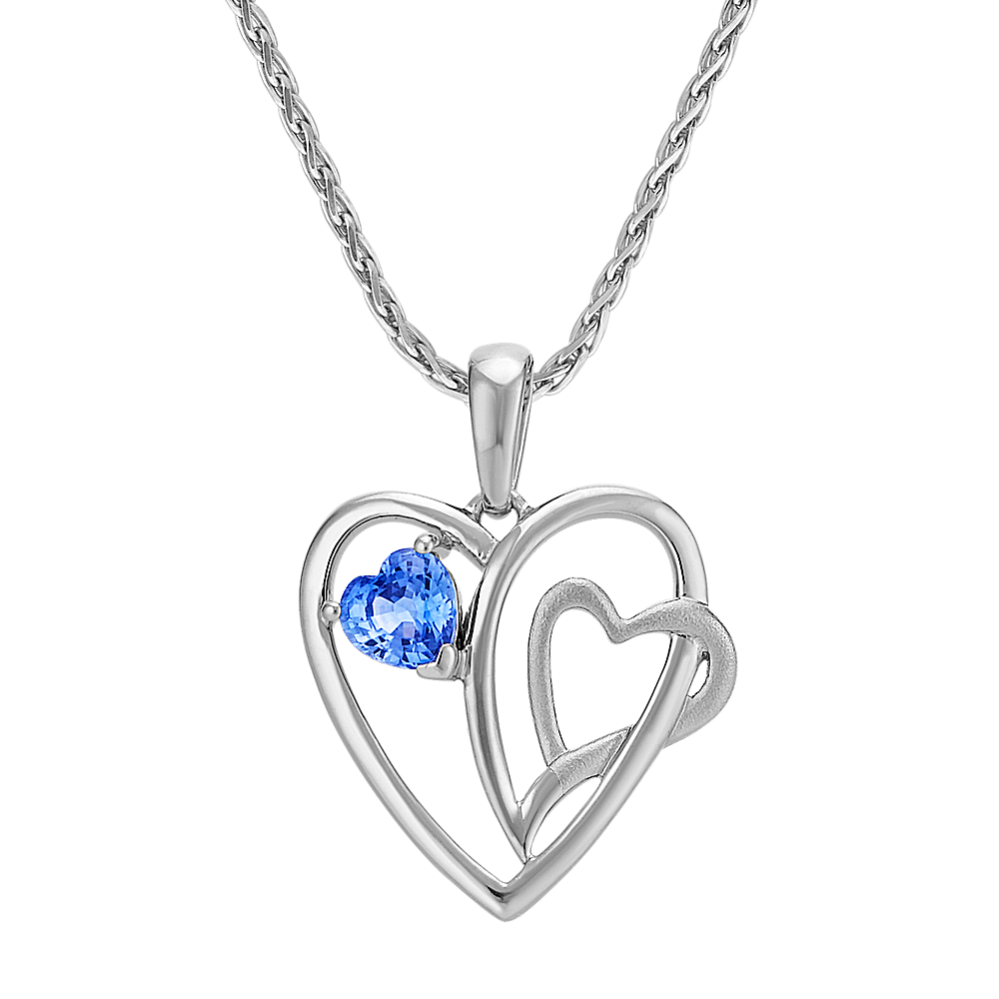 Heart Shaped Kentucky Blue Sapphire Sterling Silver Heart Pendant (18 ...