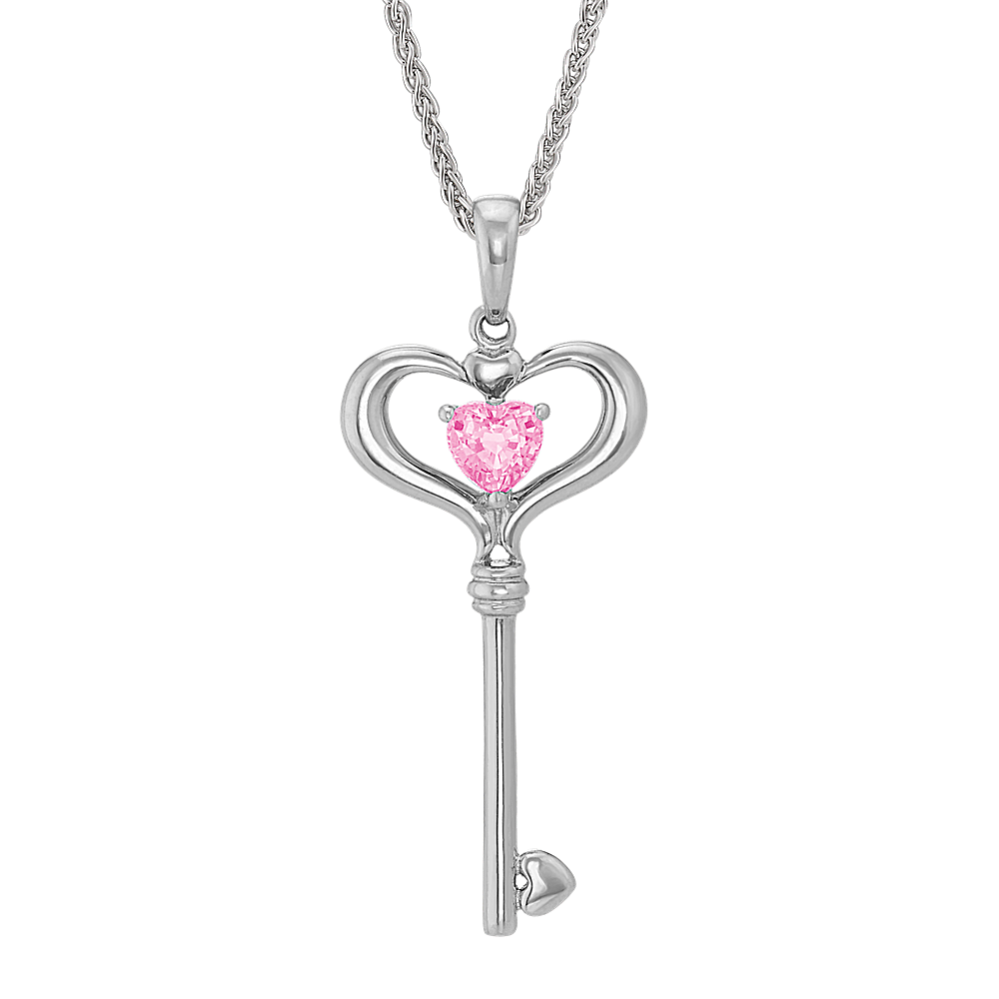 Heart-Shaped Pink Sapphire Key Pendant (24''.) | Shane Co.