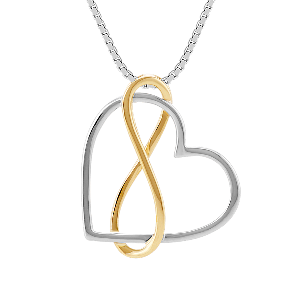 Infinity and Heart Pendant in Sterling Silver and 14k Yellow Gold (20 ...