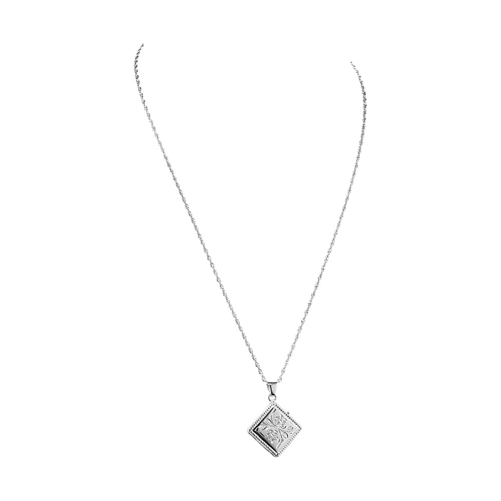 Square Floral Locket in Sterling Silver | Shane Co.