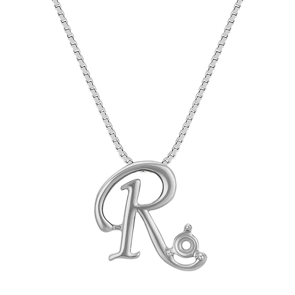 Letter R Pendant in 14k White Gold (18'') | Shane Co.