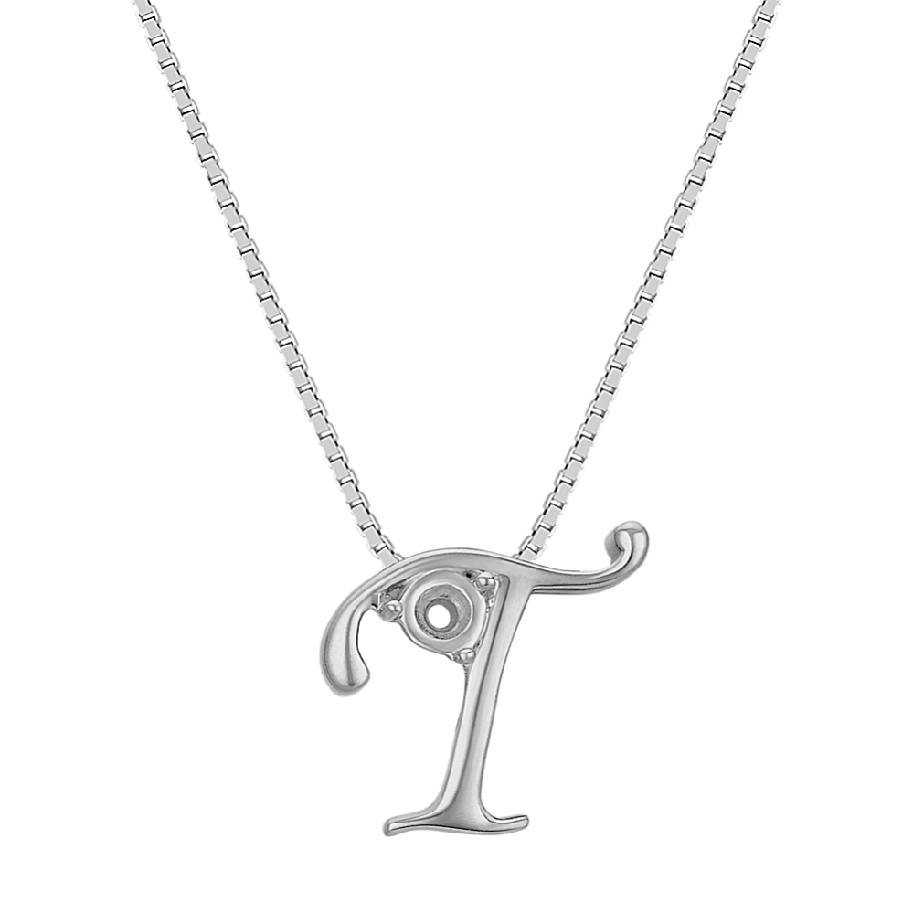 Letter T Pendant in 14k White Gold (18'') | Shane Co.